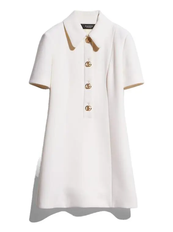 Gucci Crêpe Wool Dress With Double G Button - White