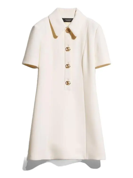 Gucci Crêpe Wool Dress With Double G Button - White