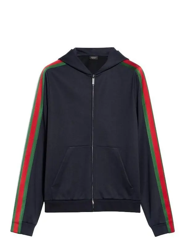 Gucci Silk Cotton Jersey Zip Jacket With Web Detail - Blue