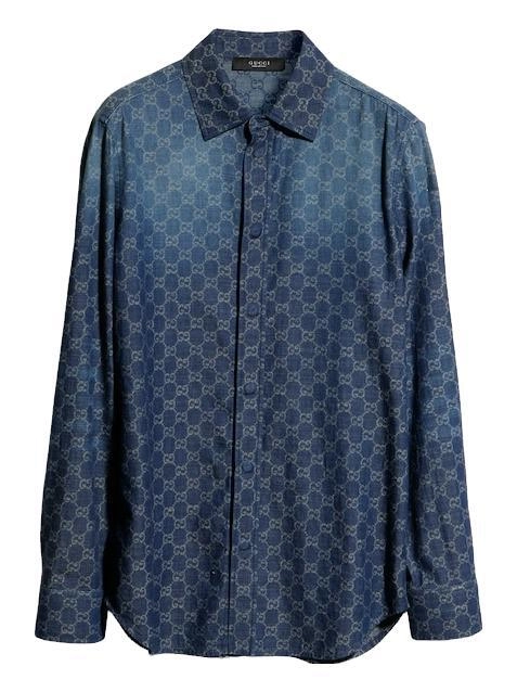 Gucci Gg Chambray Cotton Denim Shirt - Blue
