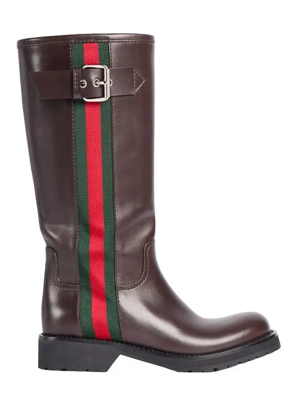 Gucci Biker Boots With Web Detail - Brown