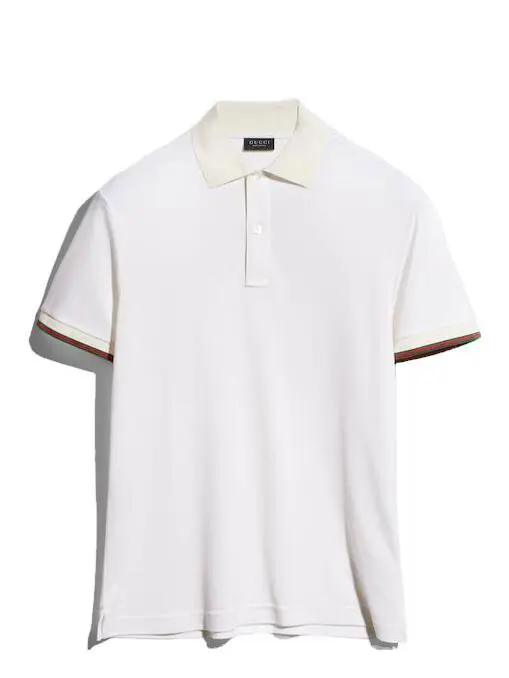 Gucci Silk Jersey Polo Shirt With Web - White