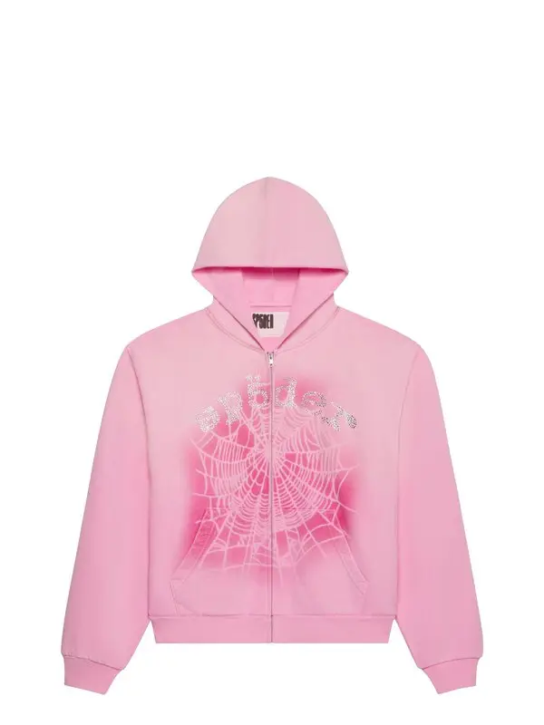 SP5DER Og Web V2 Spray Zip Hoodie - Pink