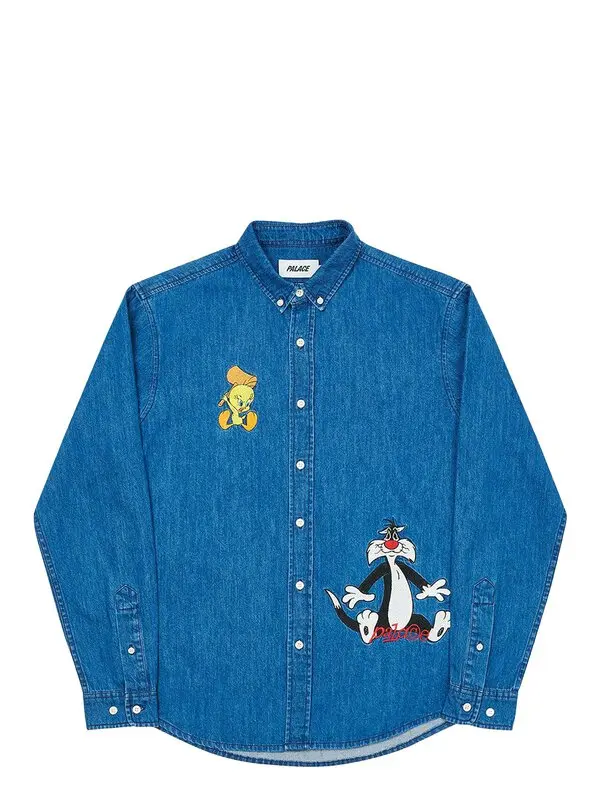 PALACE Tweety & Sylvester Denim Button-up Shirt - Blue