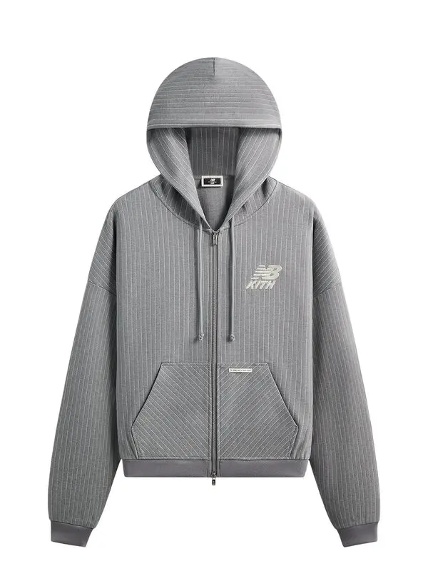 Kith X New Balance Pinstripe Braxton Zip Hoodie - Grey