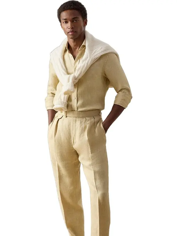 Ralph Lauren Gregory Hand-tailored Linen Trousers - Sand