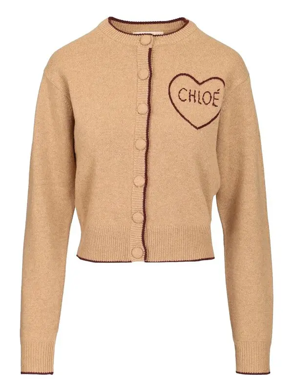 Chloé Fitted Ribbed Crew Neck Cardigan - Brown