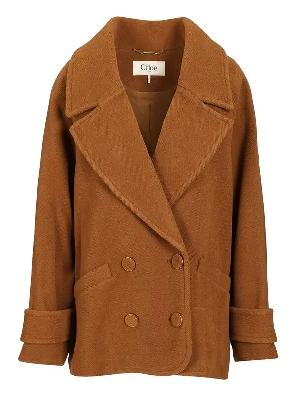 Chloé Double-breasted Herringbone Wool Coat - Brown