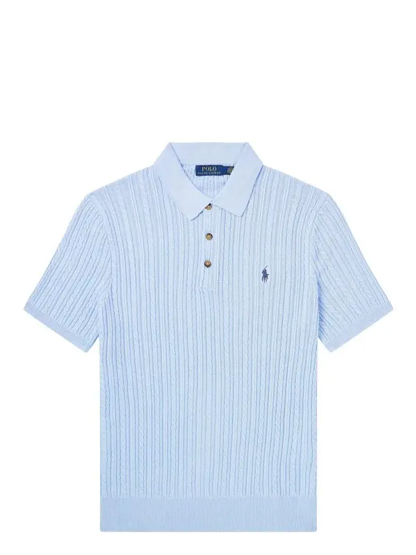 Polo Ralph Lauren Logo-embroidered Cable-knit Cotton Polo Shirt - Blue
