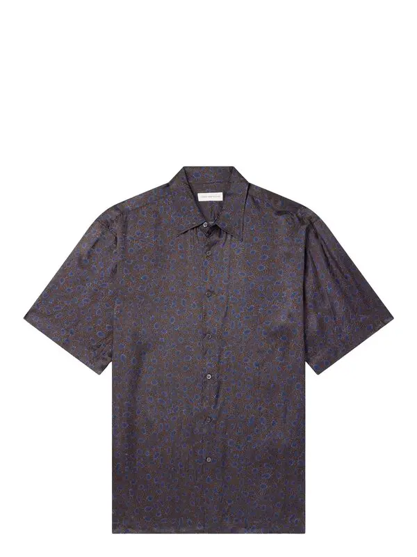 Dries Van Noten Camp-collar Printed Satin Shirt - Brown