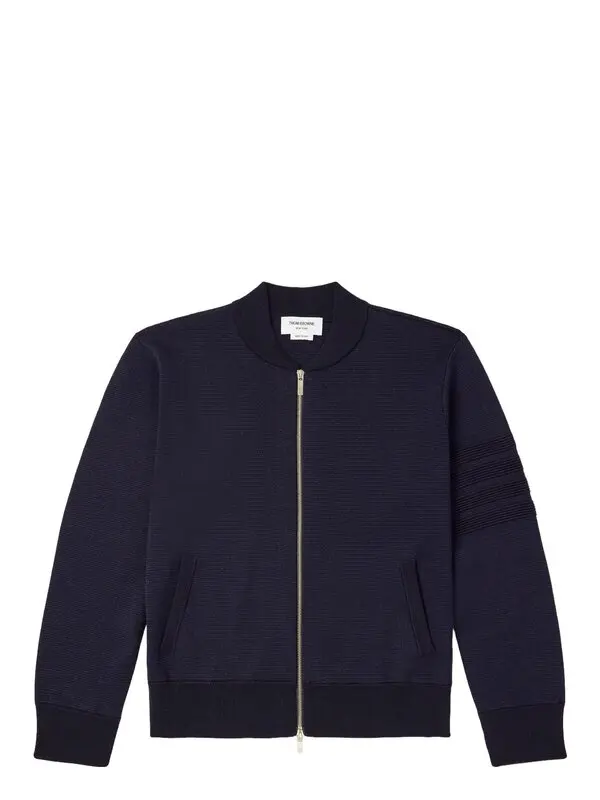 Thom Browne Striped Wool, Linen And Cotton-blend Zip-up Cardigan - Blue