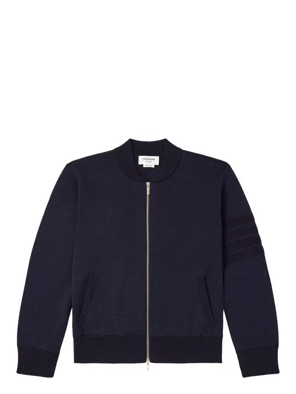 Thom Browne Striped Wool, Linen And Cotton-blend Zip-up Cardigan - Navy