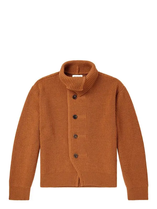 Dries Van Noten Marino Shawl-collar Ribbed Wool Cardigan - Orange