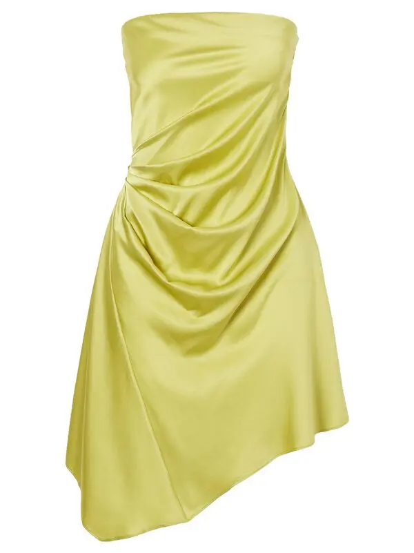 Staud Adriana Ruched Silk-blend Satin Mini Dress - Yellow
