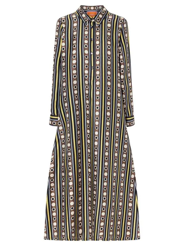 La DoubleJ Printed Silk-twill Maxi Shirt Dress - Brown