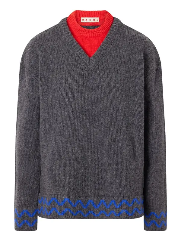 Marni Wool Sweater With Contrast Trim - Gray