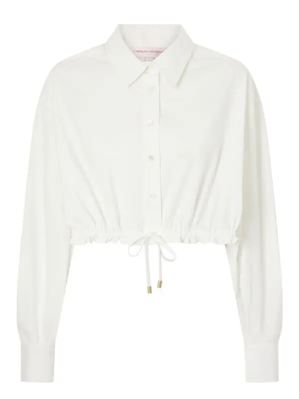 Carolina Herrera Cropped Cotton-blend Blouse With Billowing Sleeves - White