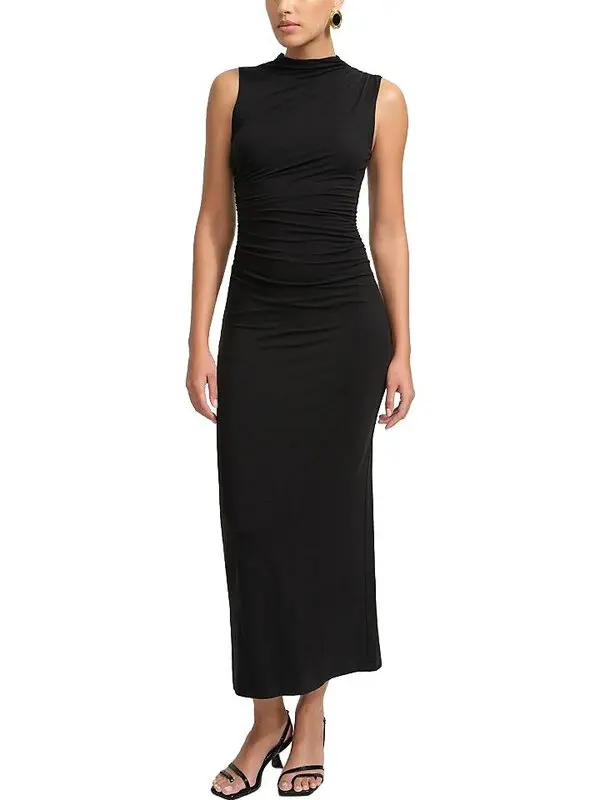 MARCELLA Sleeveless Ruched High Neck Maxi Dress - Black