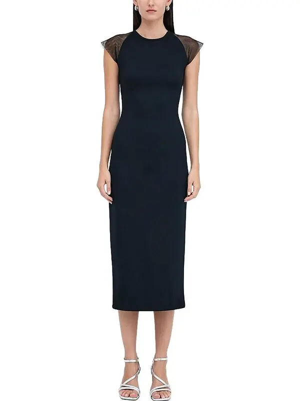 MARCELLA Rooney Dress With Mesh Sleeves - Black