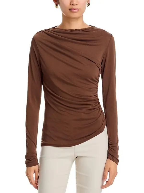 WAYF Lizette Long Sleeve Top - Chocolate