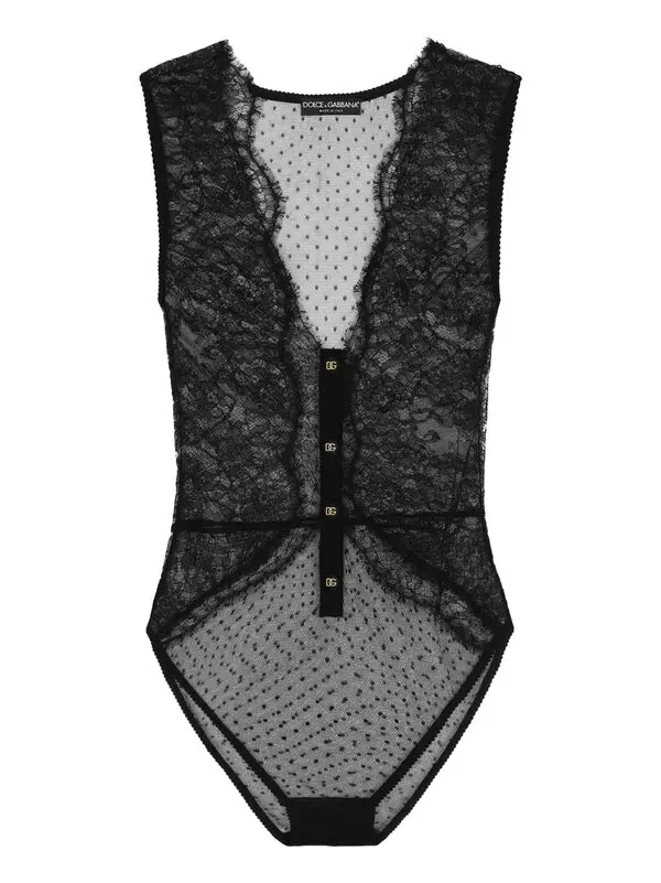 Dolce & Gabbana Lace Bodysuit With Plunging Neckline - Black