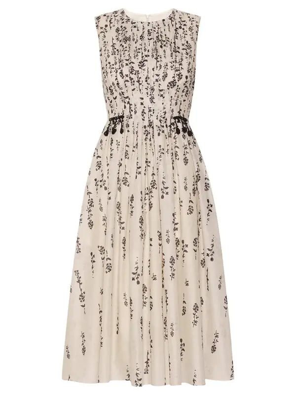 Max Mara Floral Cotton Midi Dress - Beige