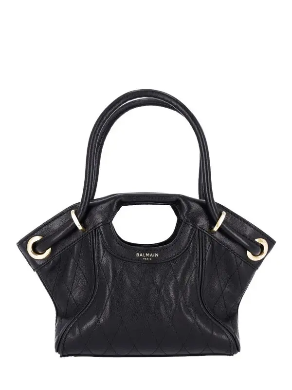 Balmain Small Quilted Lambskin Tote Bag - Black