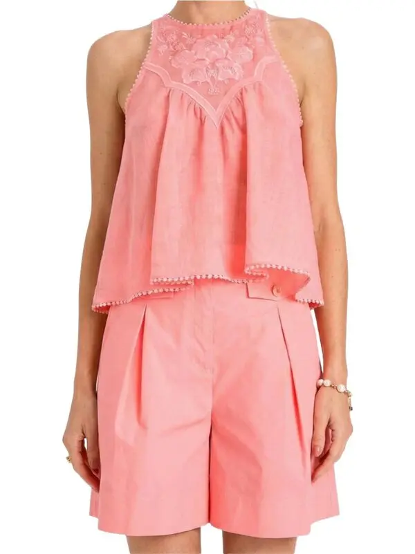 TWINSET Embroidered Sleeveless Top With Keyhole Back - Pink