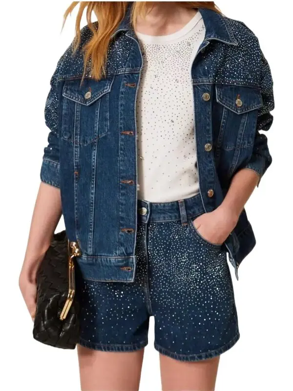 TWINSET Embellished Denim Shorts - Black
