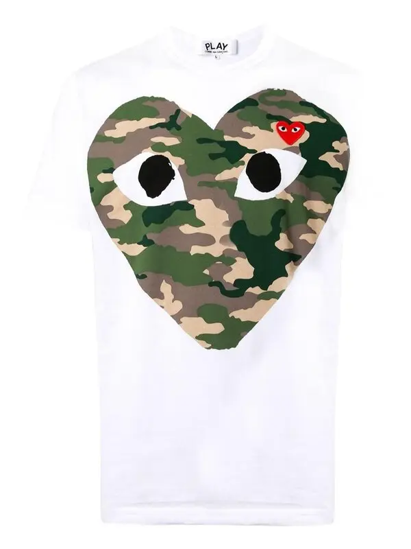 Play Comme Des Garcon Heart-print Camouflage-pattern T-shirt - White