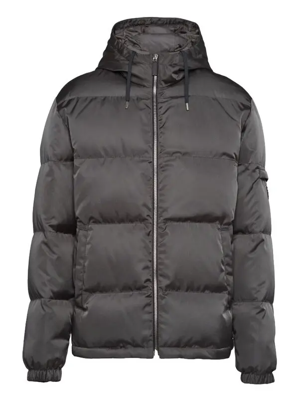 Prada Medium-weight Re-nylon Down Jacket With Metal Triangle Logo - Iron Gray