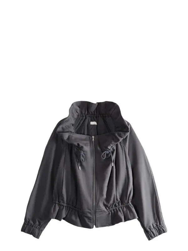 Dries Van Noten Zip-up Drawstring Sweatshirt With Ruffled Neckline - Black