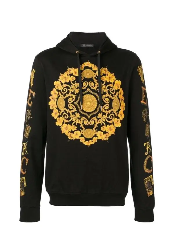 Versace Baroque Logo Hooded Hoodie - Black/gold