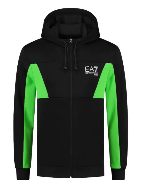 Emporio Armani Color-blocked Zip-up Hooded Jacket - Black