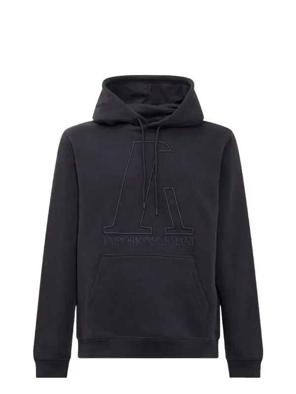 Emporio Armani Hooded Sweater With Logo Embroidery - Black
