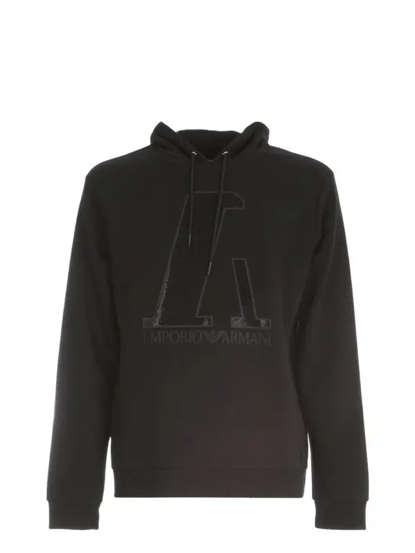 Emporio Armani Embellished Logo Hoodie - Black