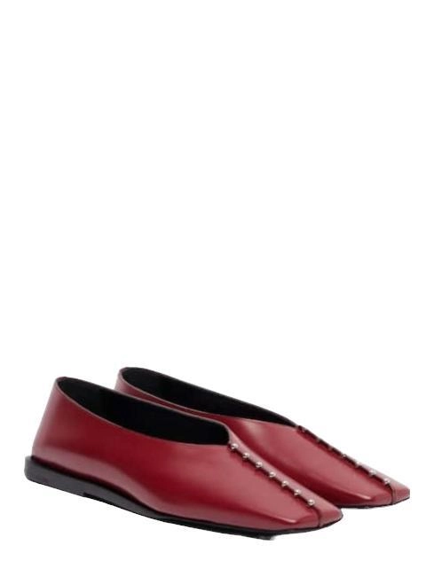 JIL SANDER Embellished Leather Ballet Flats - Red
