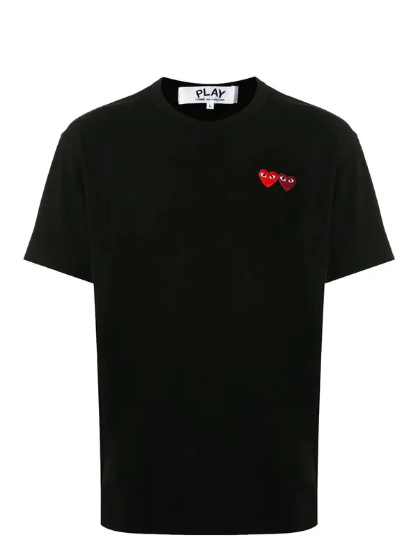 Play Comme Des Garcon Double Heart Appliquéd T-shirt - Black