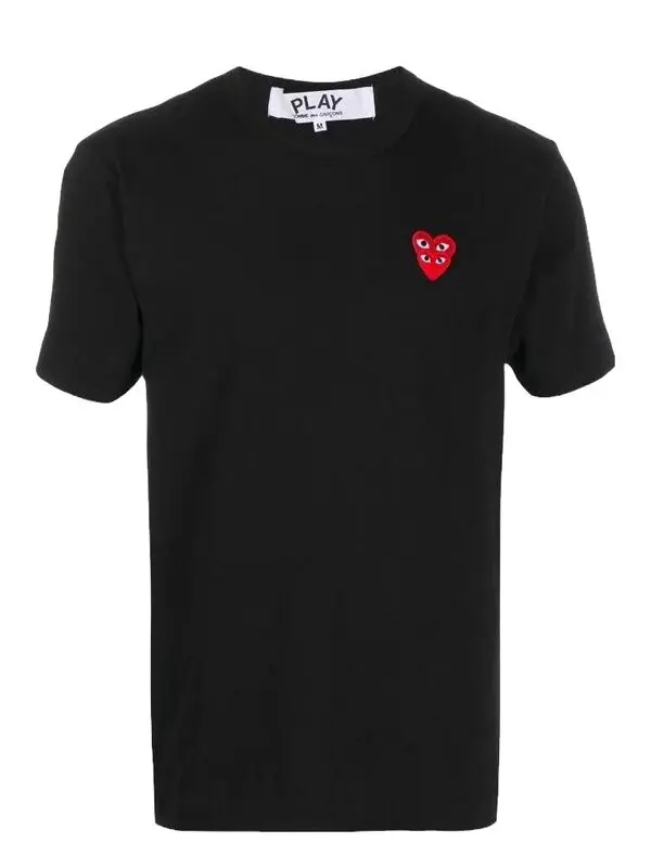 Play Comme Des Garcon Embroidered-logo Cotton T-shirt - Black
