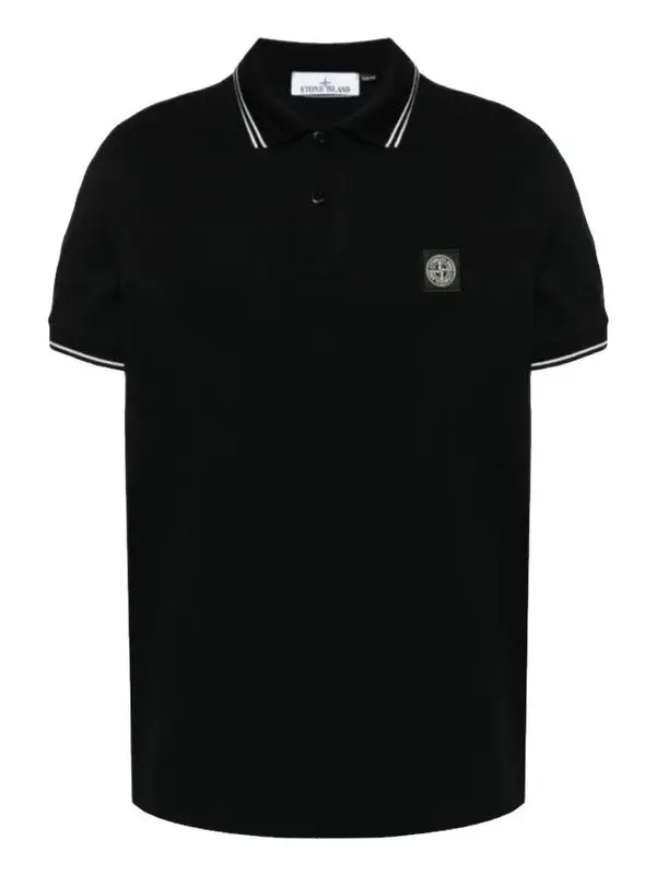Stone Island Logo-patch Contrast-trim Polo Shirt - Black