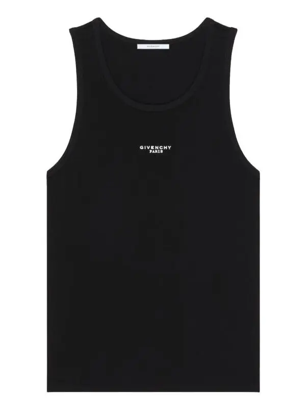 Givenchy Tank Top In Cotton With Paris Print - Black