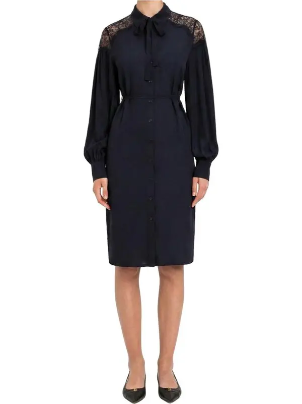 TWINSET Lace-panel Georgette Midi Dress - Black