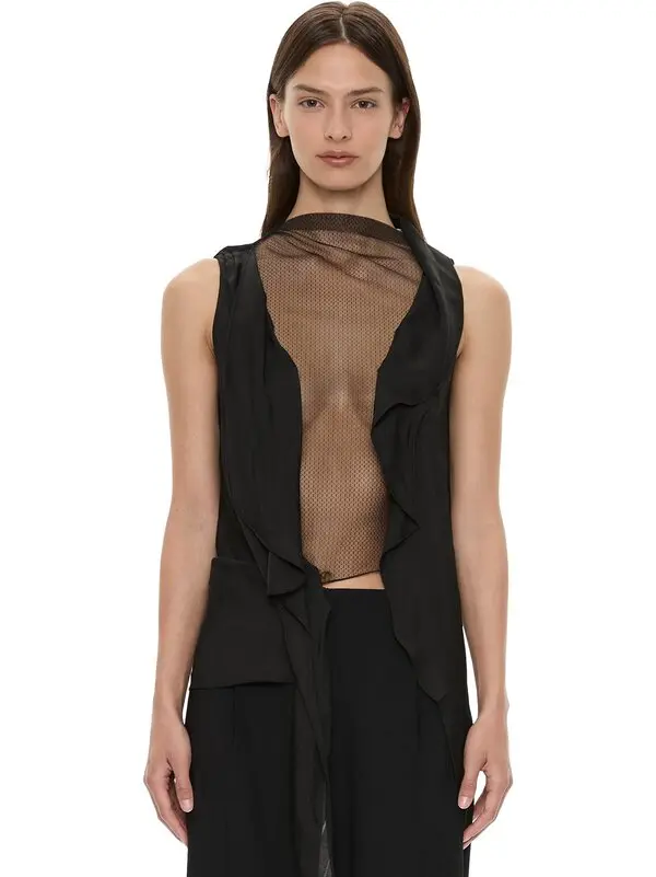 Christopher Esber Kacere Draped Sheer Viscose Top - Black