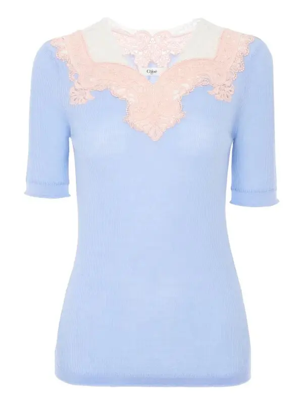 Chloé Lace-trim Ribbed-knit Wool Sweater - Baltic