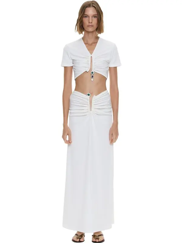 Christopher Esber Droplet Crystal Clasp Skirt - White
