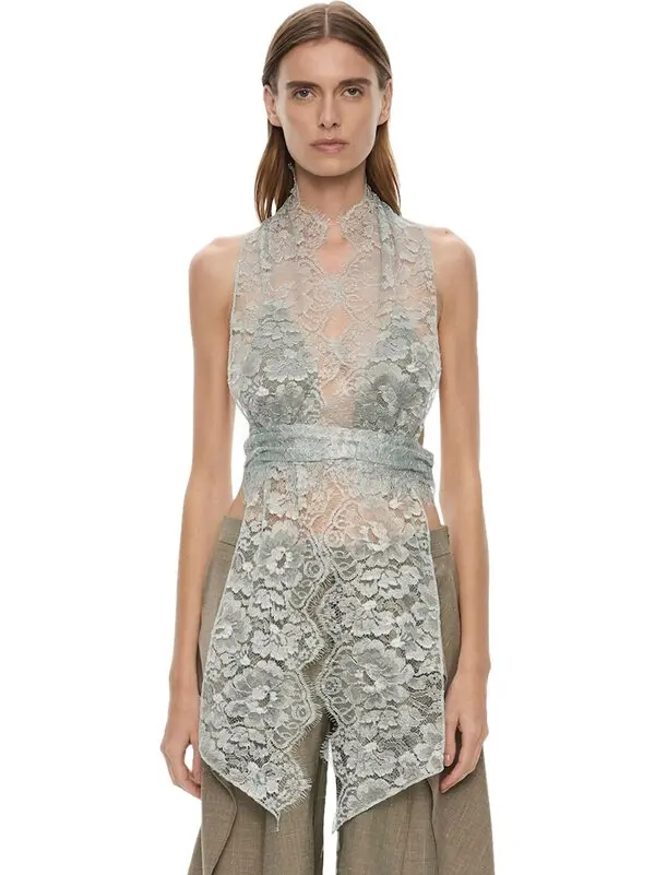 Christopher Esber Moonlit Patina Lace Scarf Top - Silver