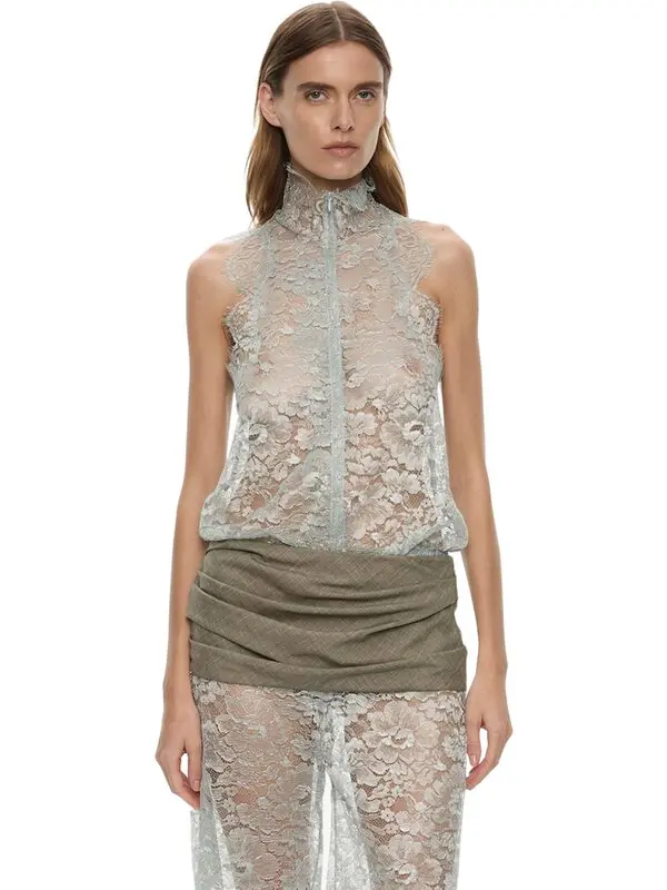 Christopher Esber Moonlit Patina Lace Zipped One Piece - Silver