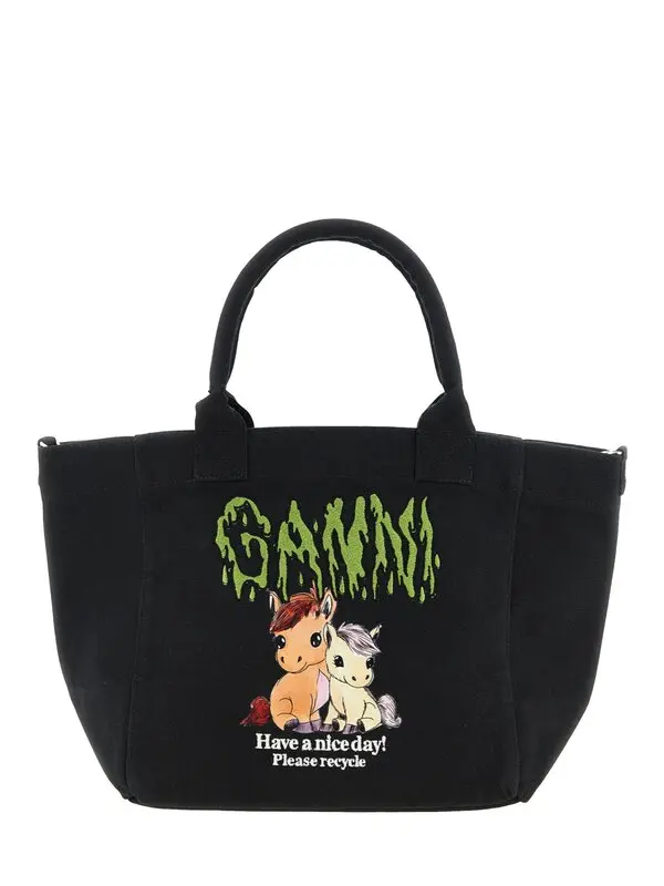 GANNI Pony Small Tote Bag - Phantom Black