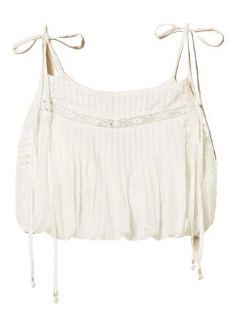 TWINSET Lace Trim Cropped Top With Tie Shoulders - White