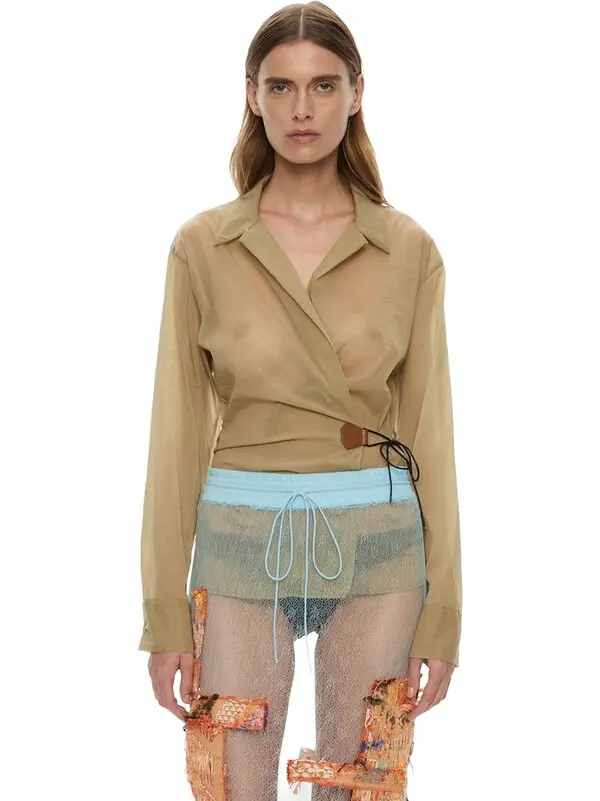 Christopher Esber Kirk Mottled Sheer Leather Tie Shirt - Beige